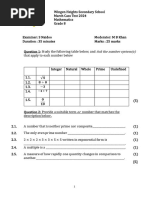 Grade 7 Mathematics Exam Paper 2025 | PDF
