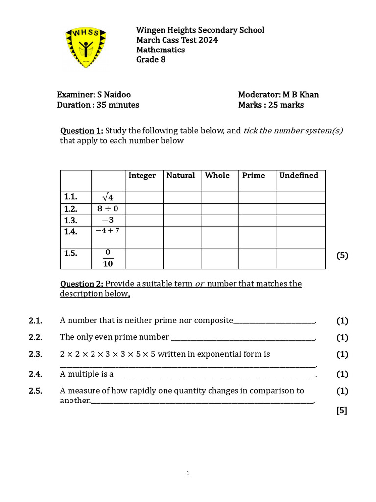 Grade 8 2024 Cass | PDF | Arithmetic | Mathematics