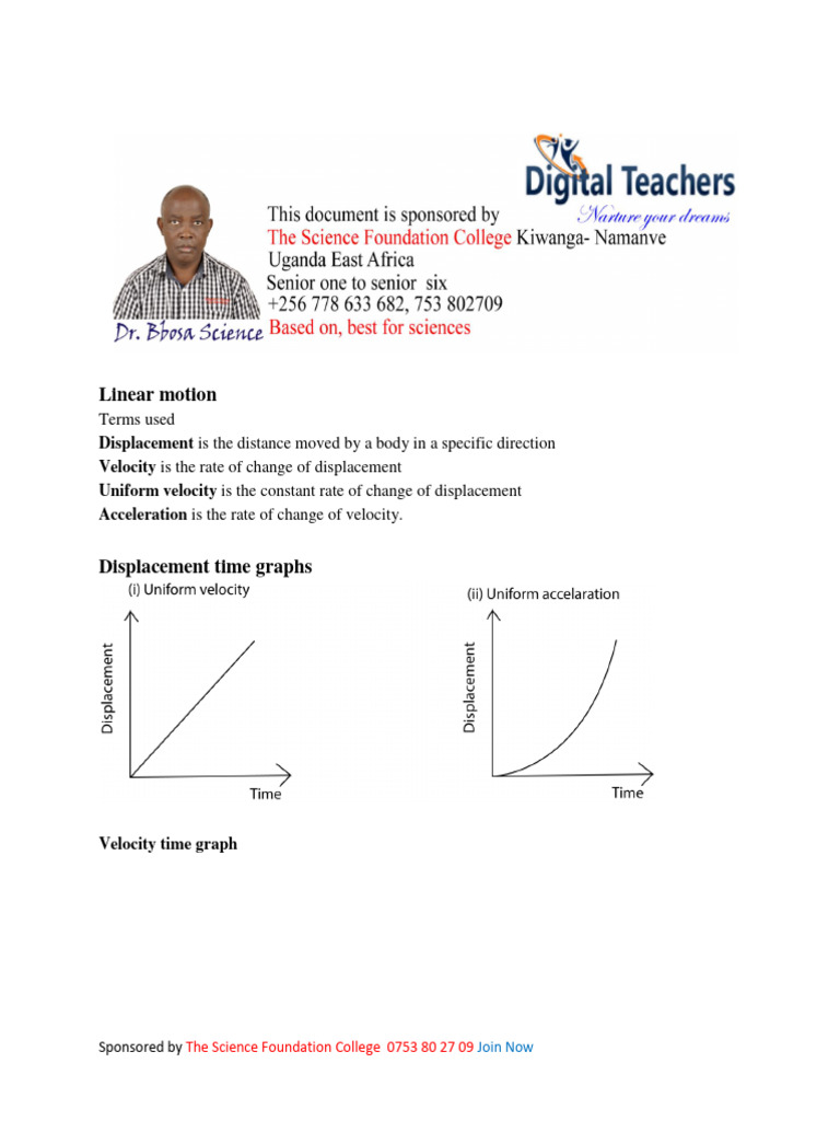 Mechanics Linear Motion | PDF | Teaching Methods & Materials | Science & Mathematics
