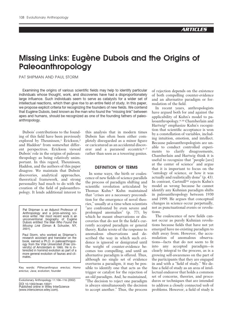 Missing Link Evolutionary Anthropology | PDF | Science