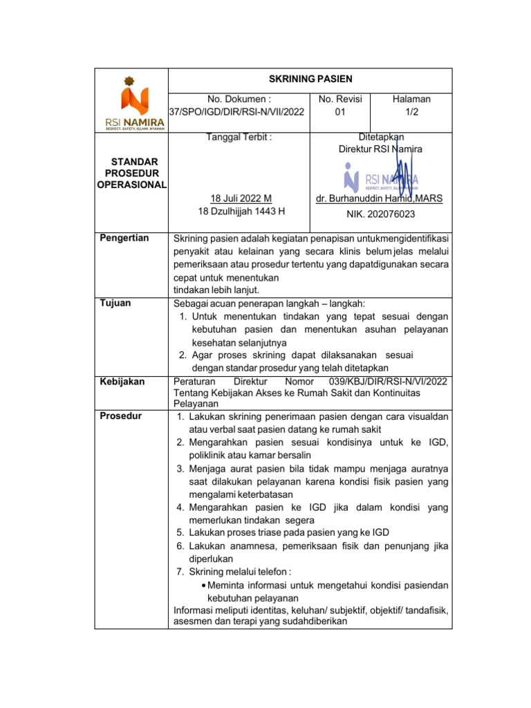 Spo Skrining Pasien | PDF
