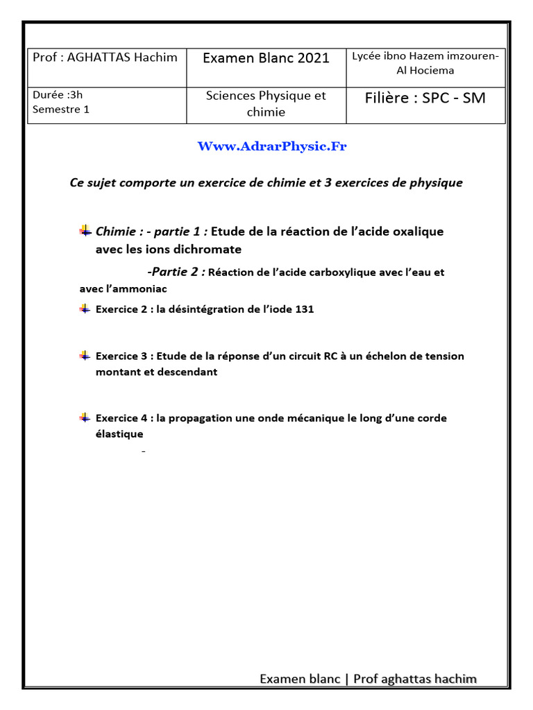 Examen Blanc 2 - 2bac SPC FR | PDF