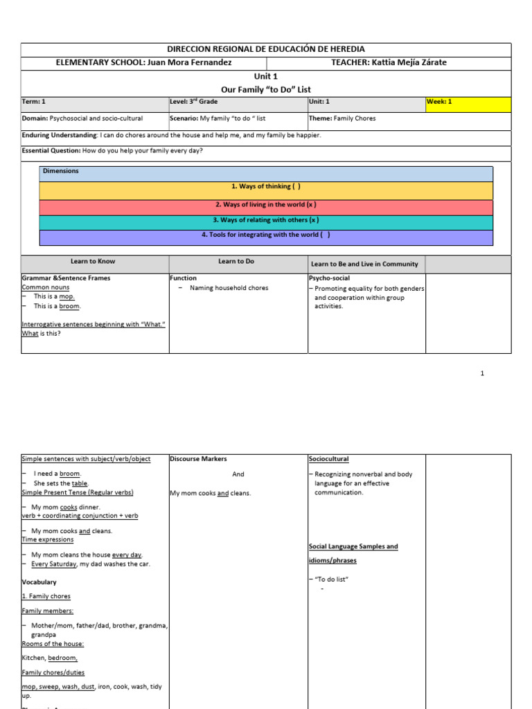 3rd Grade Unit1 Planning 2024 | PDF | Teachers | Verb
