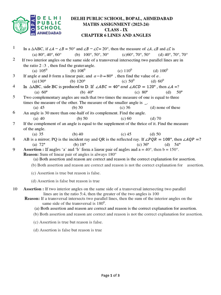 Lines and Angles | PDF | Angle | Mathematics
