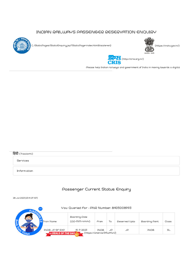 Welcome To Indian Railway Passenger Reservation Enquiry | PDF | Rail ...