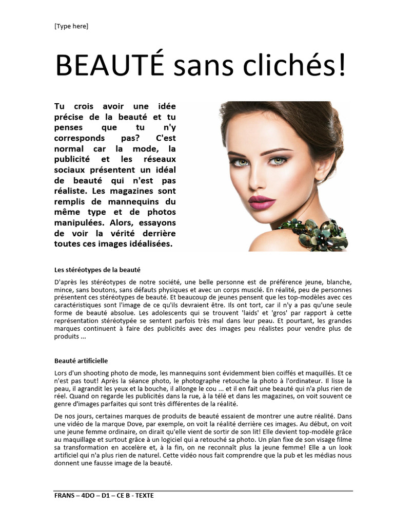 FRANS - 4DO - D1 - CE - Beauté Sans Clichés - TEXTE | PDF