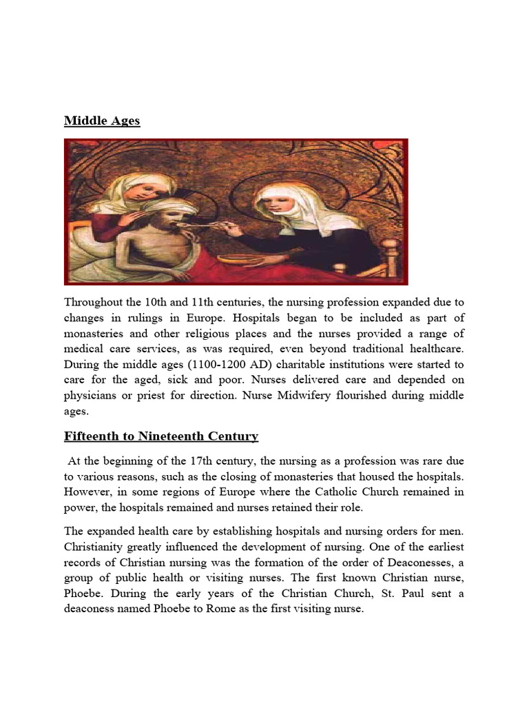 Evolution of Nursing from Middle Ages to Modern Era | PDF | Nursing ...