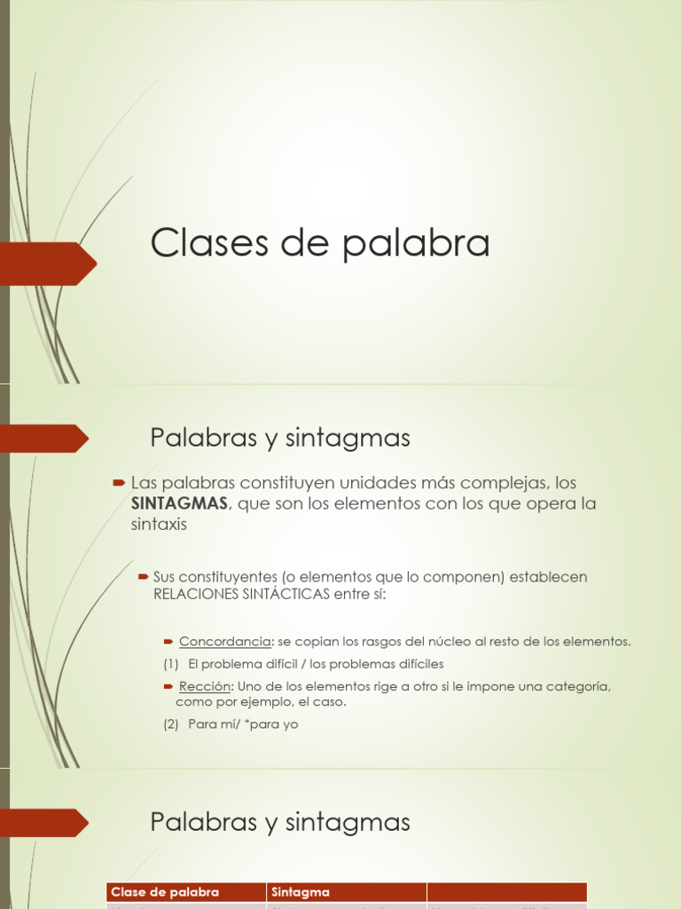 Clases de palabra presentación | PDF | Palabra | Numero Gramatical