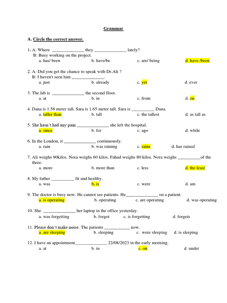 Grammar Exercise | PDF | Clinical Medicine | Medical Specialties