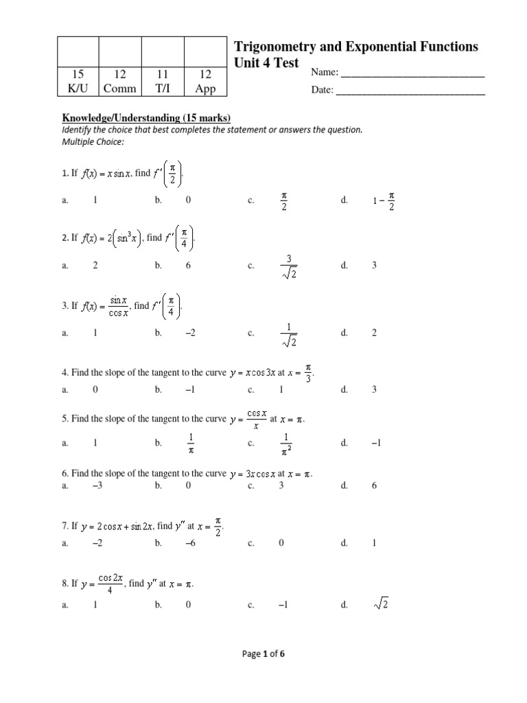 1541599222-Unit Test 4 | PDF | Tangent | Slope