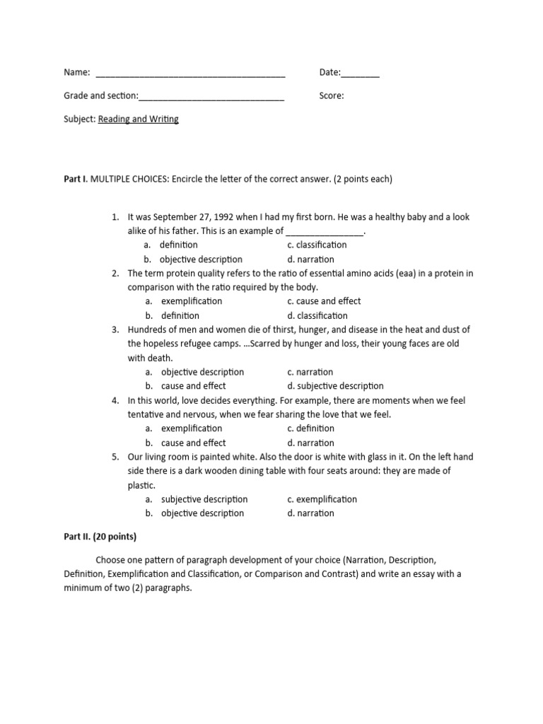 RWS Language Knowledge Test Format | PDF