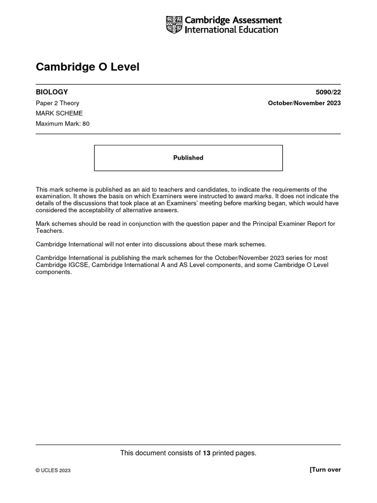 Cambridge O Level: Biology 5090/22 | PDF