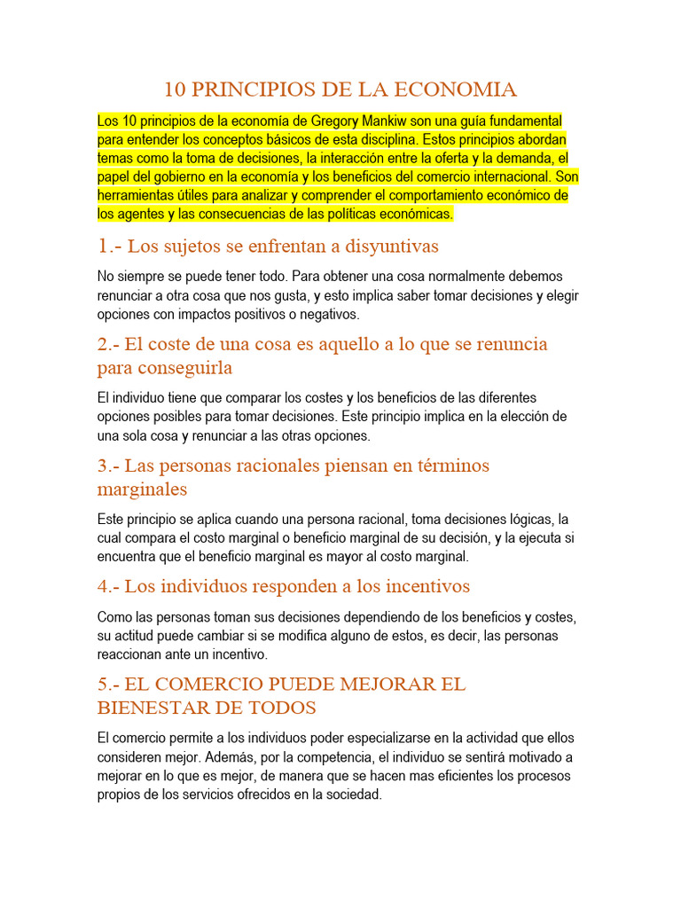 10 Principios de La Economia Por Gregory Mankiw | PDF | Bienes | Mercado (economía)