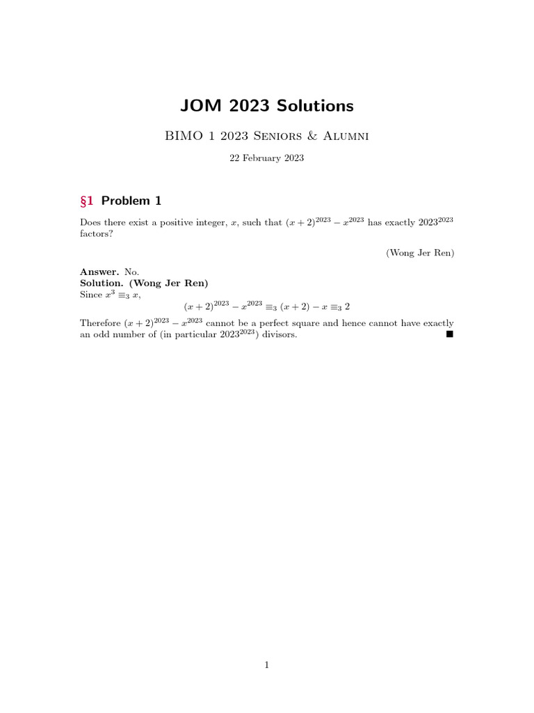 JOM 2023 Solution | PDF | Numbers | Inequality (Mathematics)