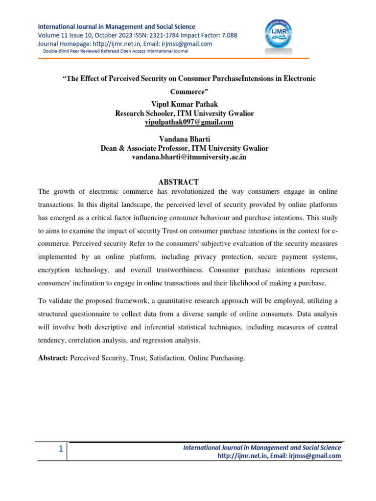The effect of perceived security on consumer purchase Intensions in electronic commerce | PDF