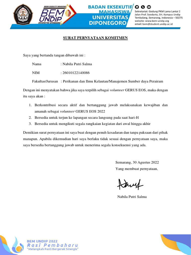 Surat Pernyataan Volunteer Eos - MSP | PDF