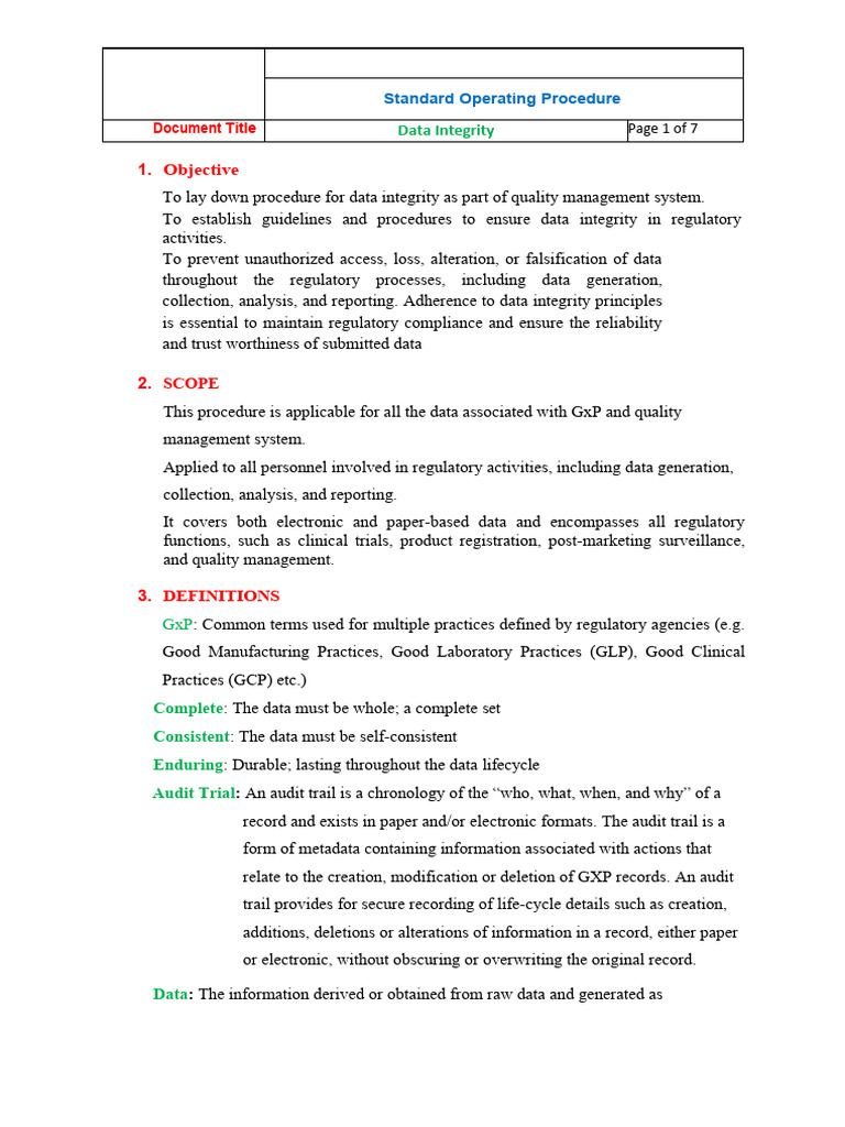 Data Integrity SOP | PDF | Audit | Information Technology