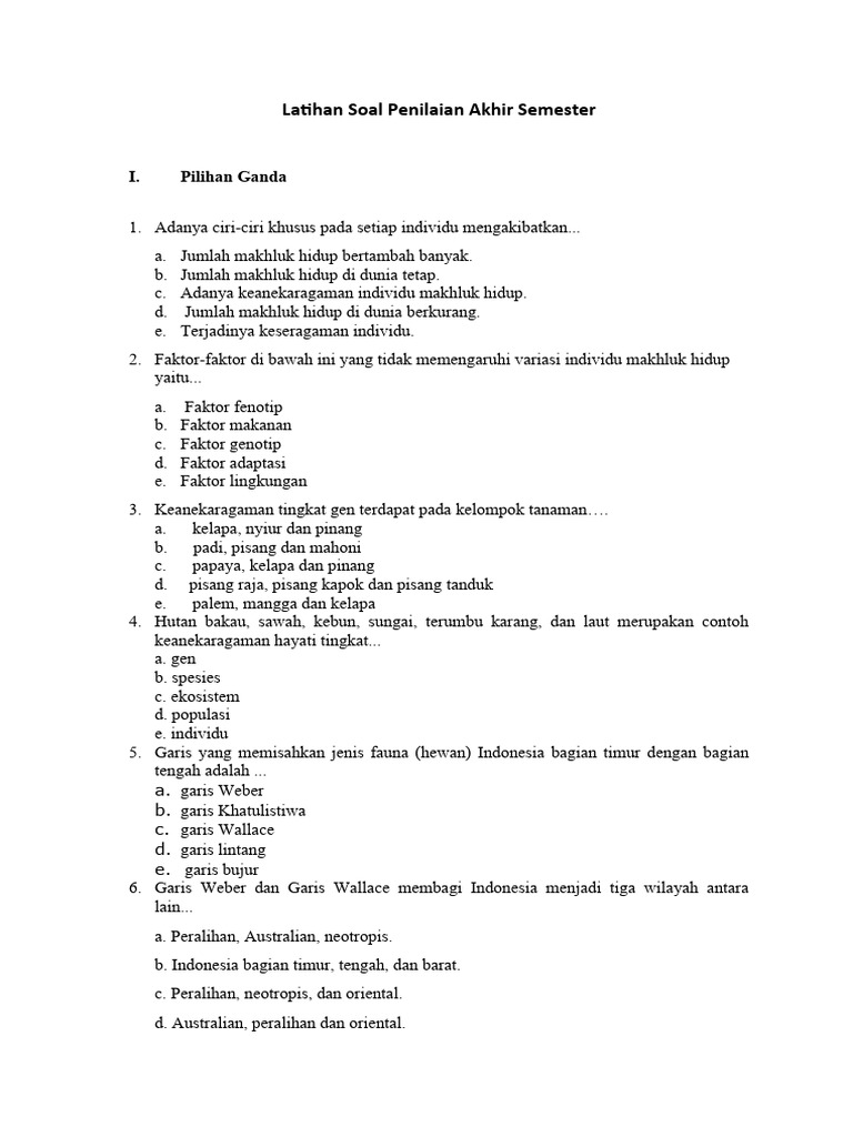 Latihan Soal Penilaian Akhir Semester | PDF