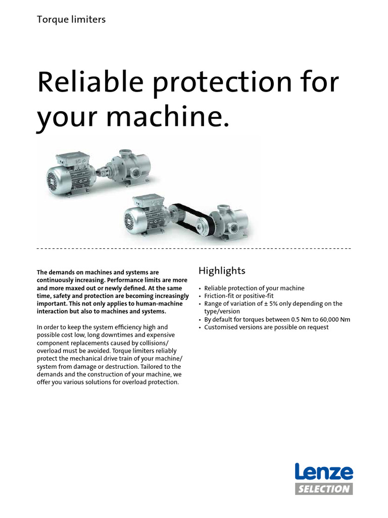 Flyer Lenze Selection Torque Limiters EN | PDF | Clutch | Torque
