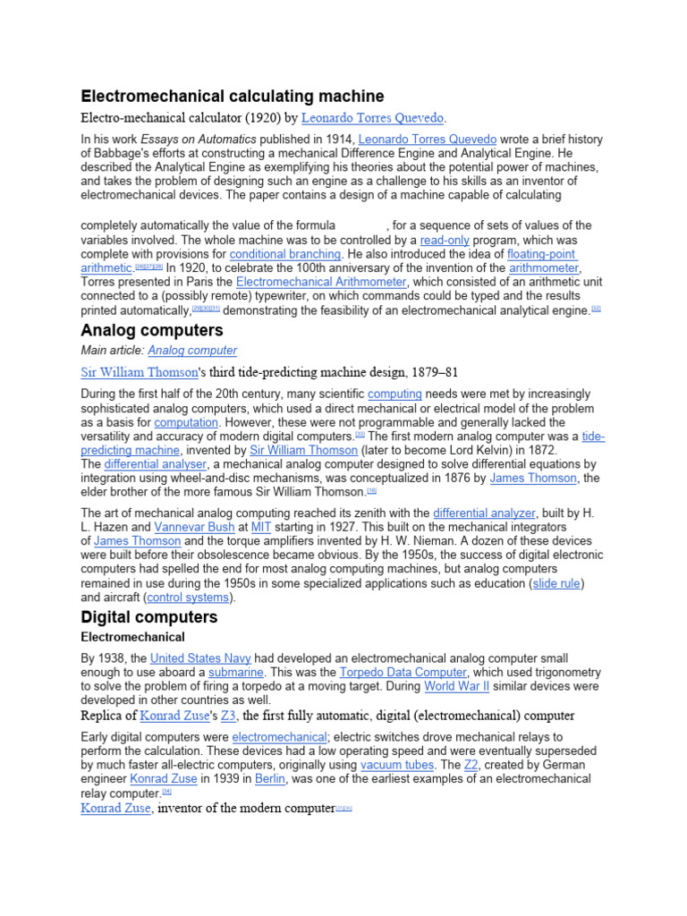 Electromechanical calculating machine | PDF