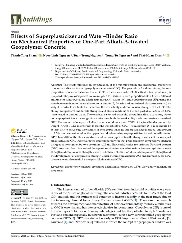 Effects of Superplasticizer and Water-Binder Ratio On Mechanical ...