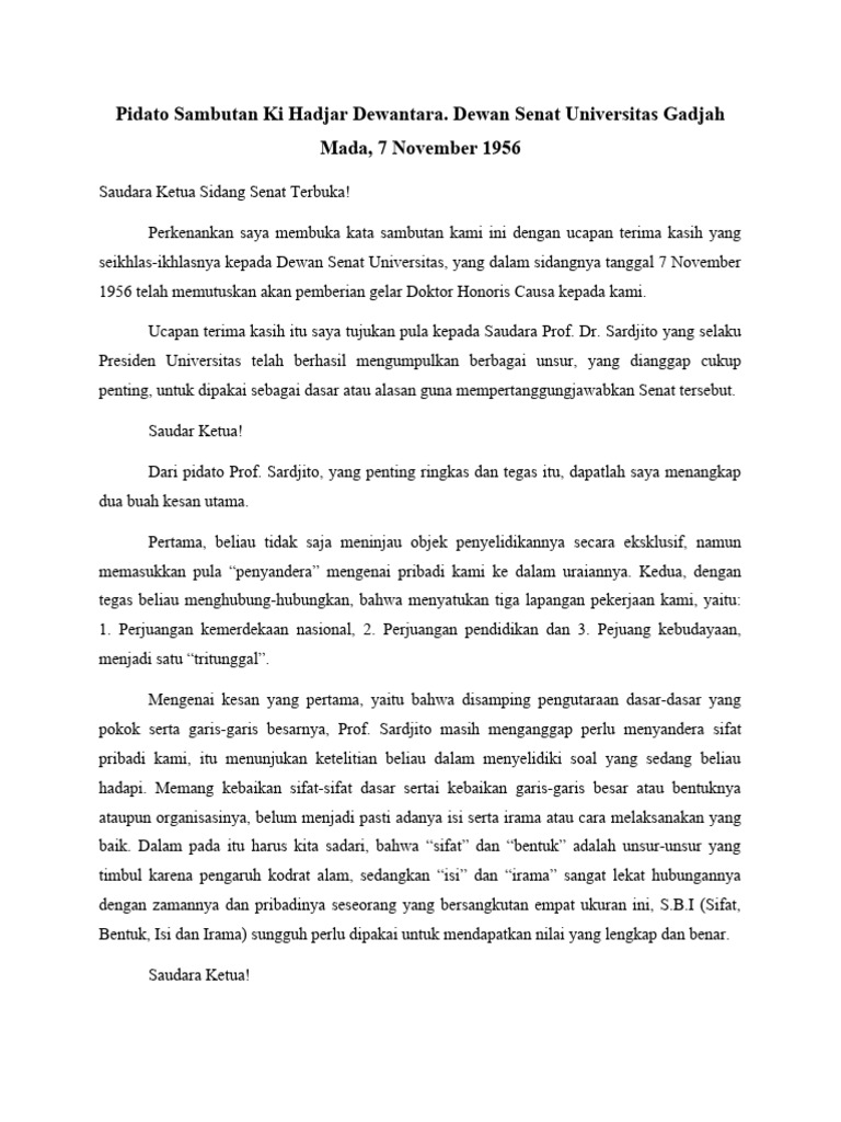 Pidato Sambutan Ki Hadjar Dewantara-Tugas Eksplorasi Konsep | PDF
