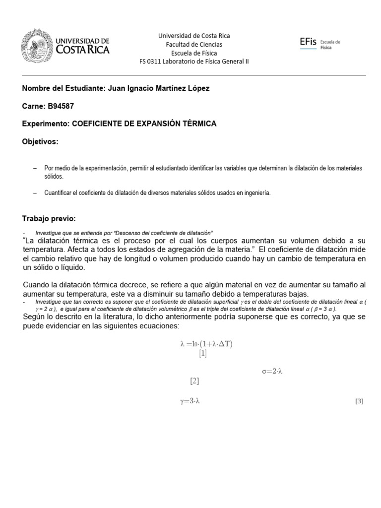 Coeficiente de Expansión Térmica: Análisis y Cálculo | PDF | Expansión ...