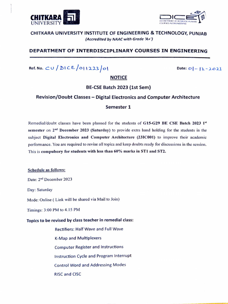 Circular 20231201151432 Remedial Class Notice For The Subject of Deca ...