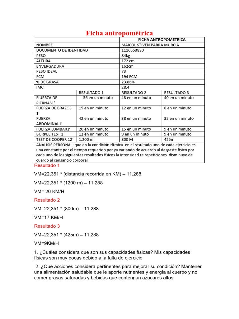 Ficha Antropometrica | PDF