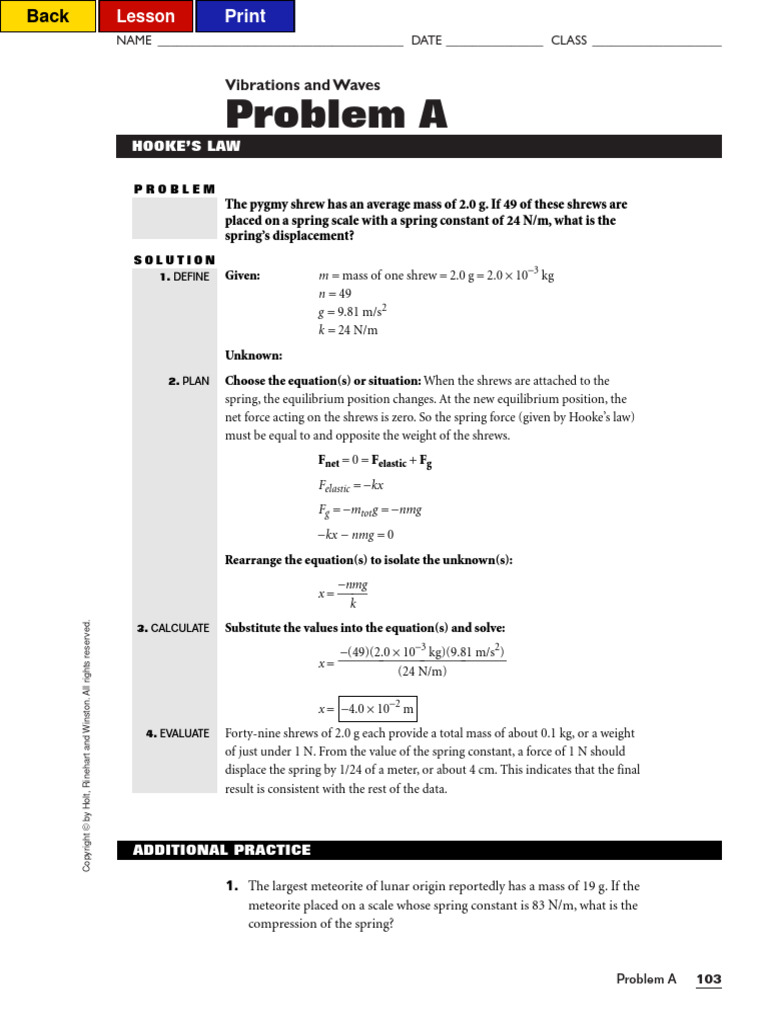 Hooke's Law Worksheet 2 | PDF