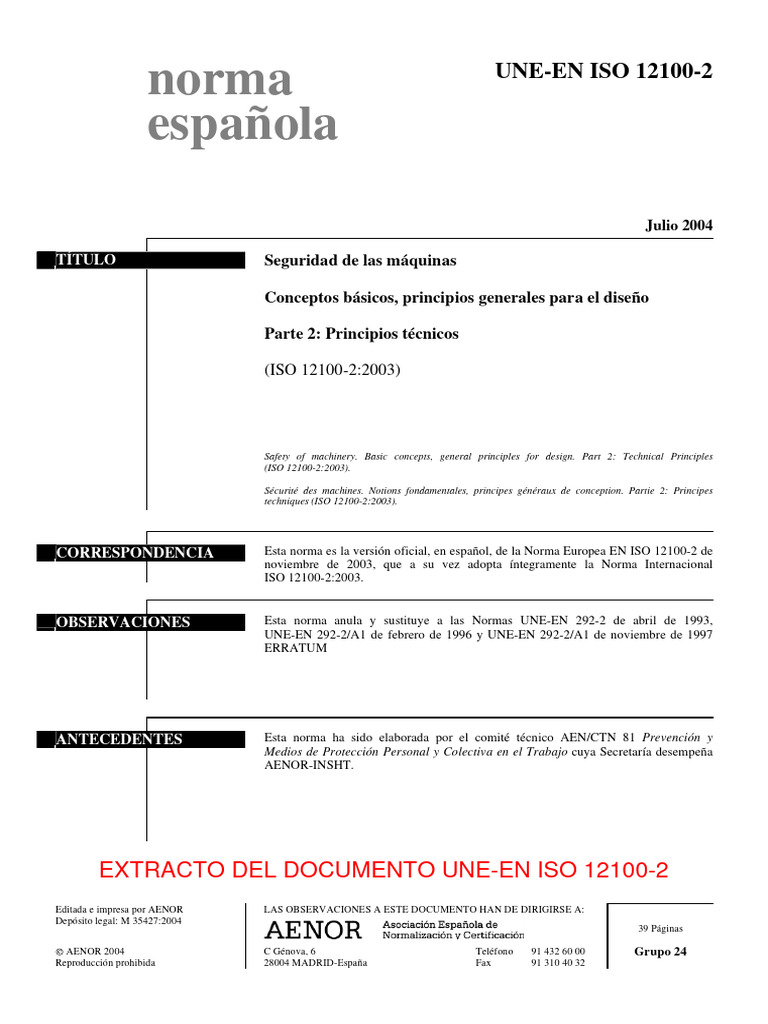 (Ex) Une-En Iso 12100-2 2004 | PDF