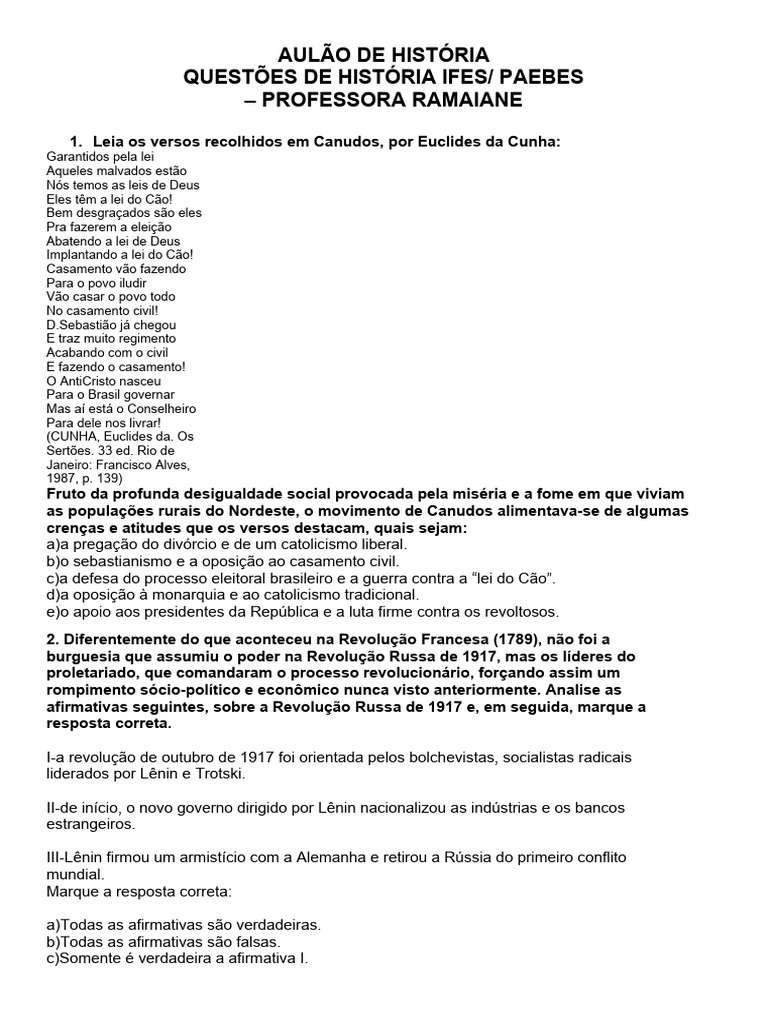 Mix de Questões Do If - Es História | PDF