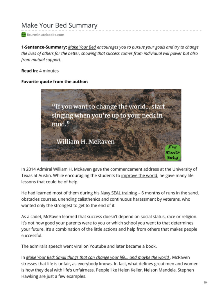 Make Your Bed Summary | PDF