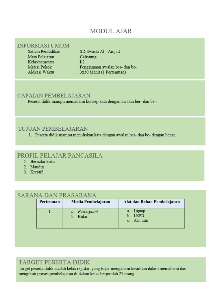 Modul Ajar Calistung 4 | PDF