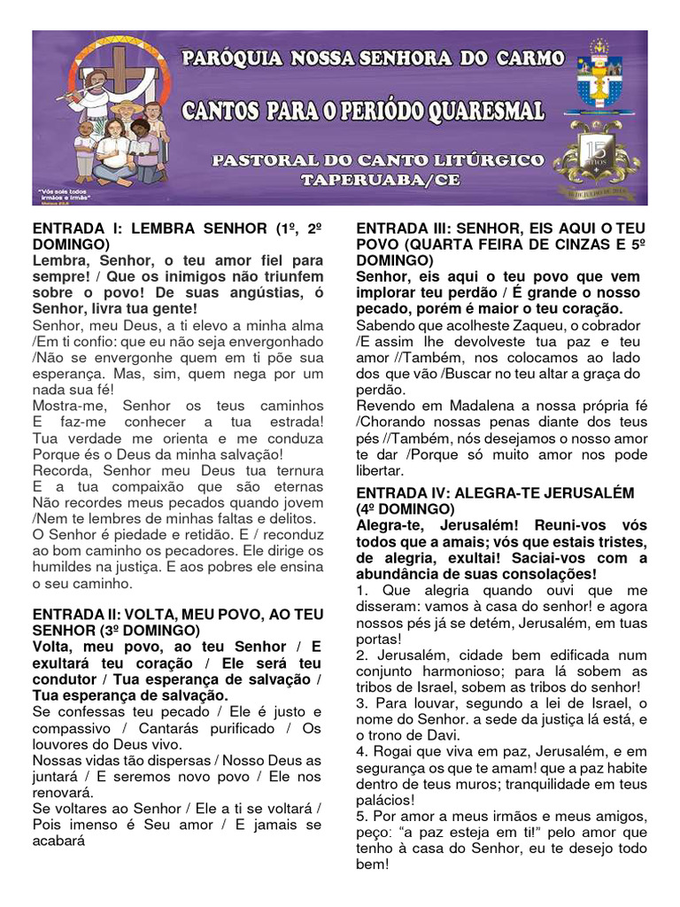 Cantos para A Quaresma 2024 | PDF | Pecado | Amor