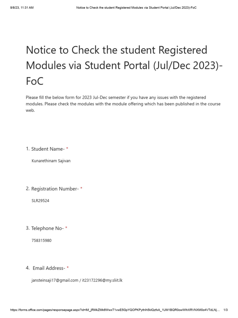 Notice To Check The Student Registered Modules Via Student Portal (Jul - Dec 2023) - FoC ...