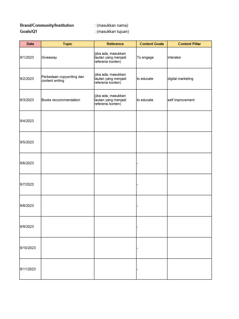 Template Content Plan Sosmed | PDF