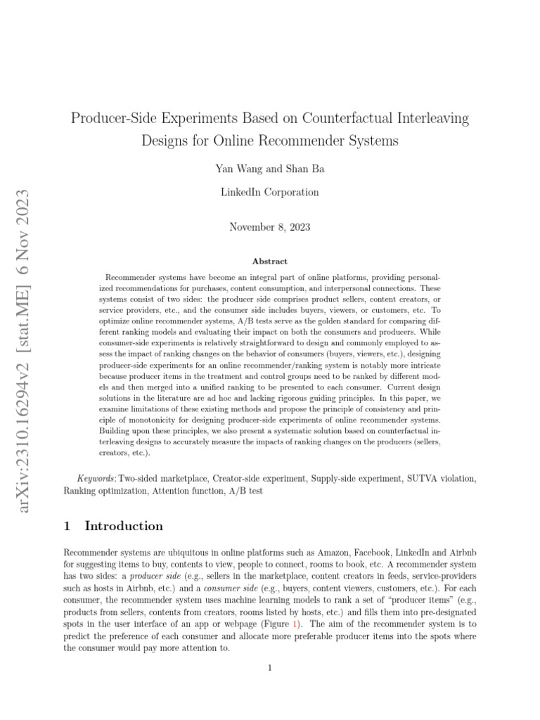Producer-Side Experiments Based On Counterfactual Interleaving Designs ...