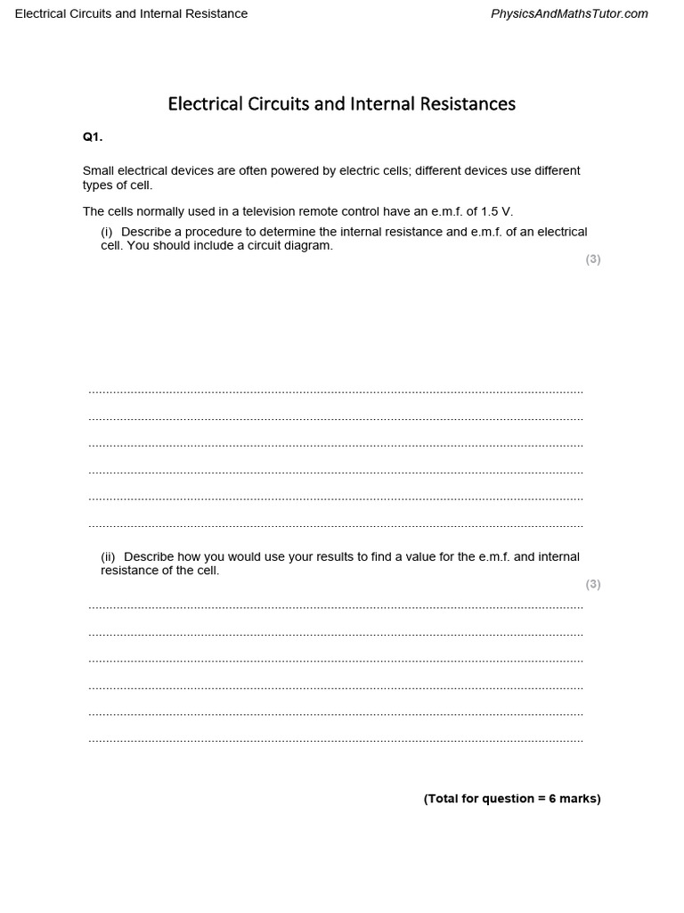 Electrical Circuits and Internal Resistance | PDF | Electrical Resistance And Conductance ...