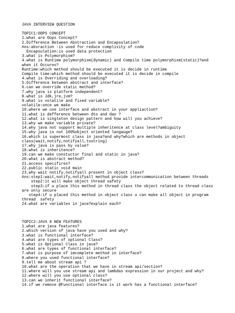Interview Questions | PDF | Method (Computer Programming) | Anonymous ...