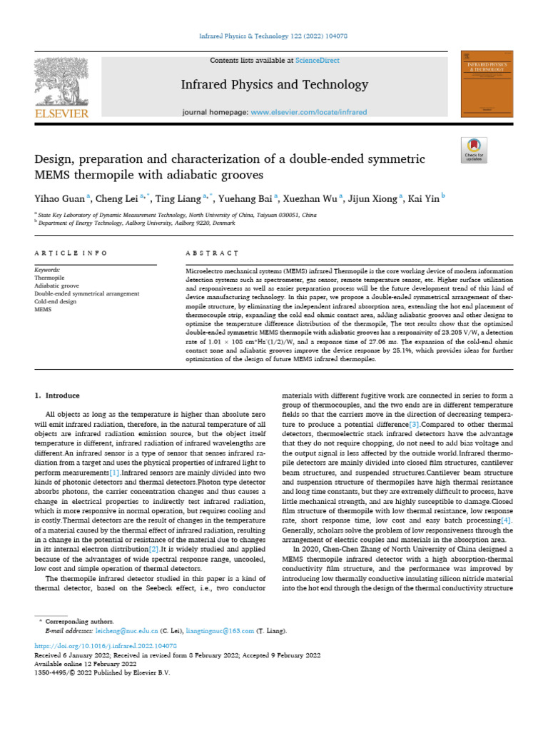Design, Preparation and Characterization of A Double-Ended Symmetric | PDF | Thermocouple | Infrared