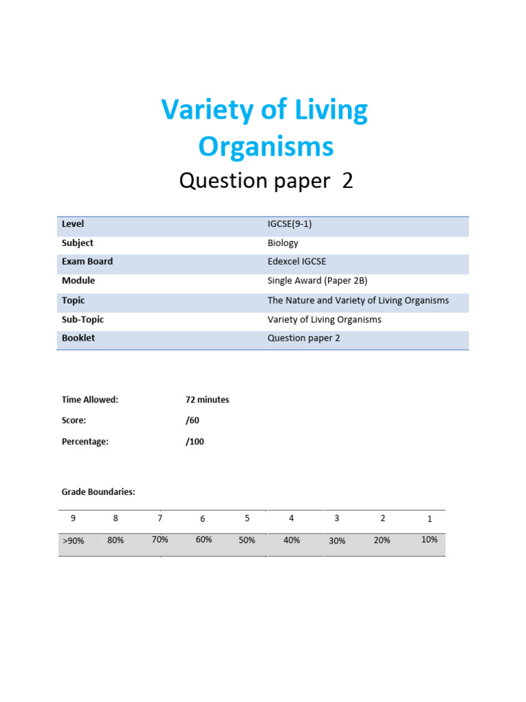 2.2 Variety of Living Organisms 2b Igcse 9 1 Edexcel Biology | Download ...