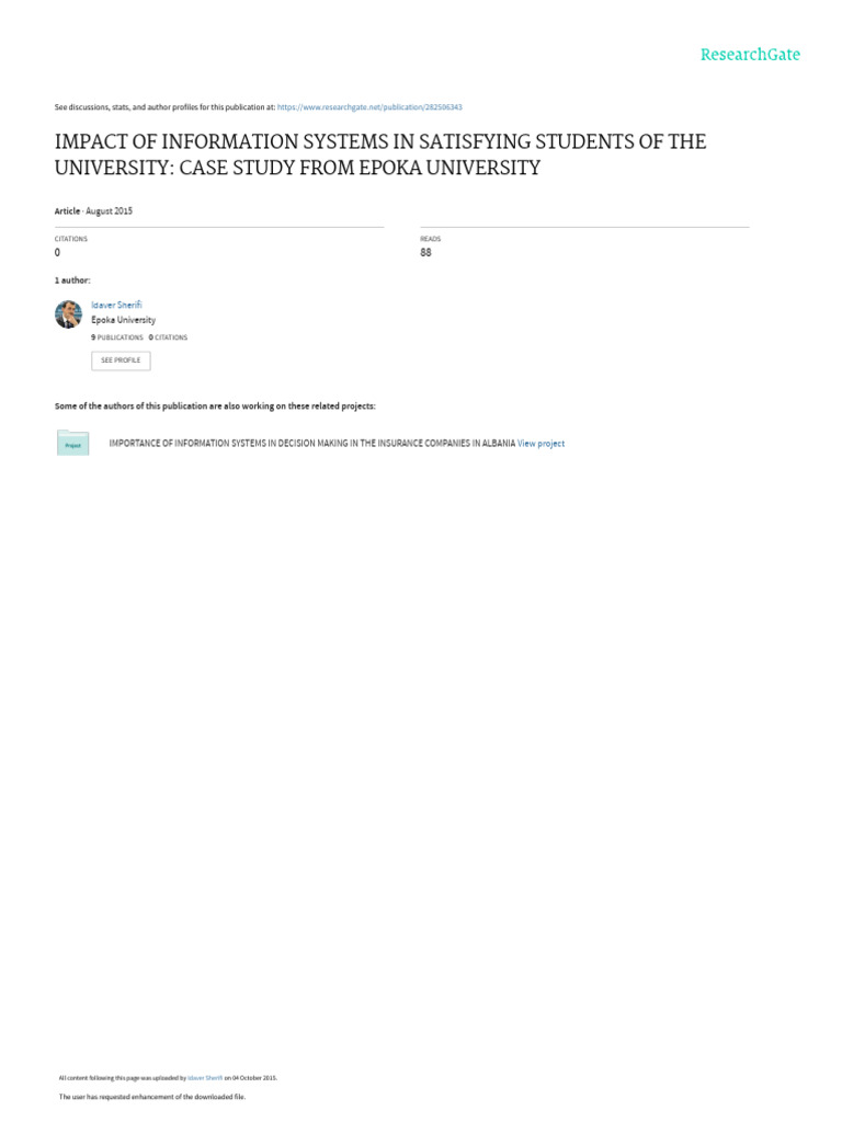 Impact of Information Systems in Satisfying Students of The University: Case Study From Epoka ...