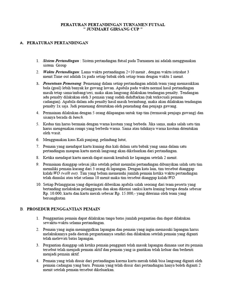 Aturan Turnamen Futsal Junimart Girsang | PDF