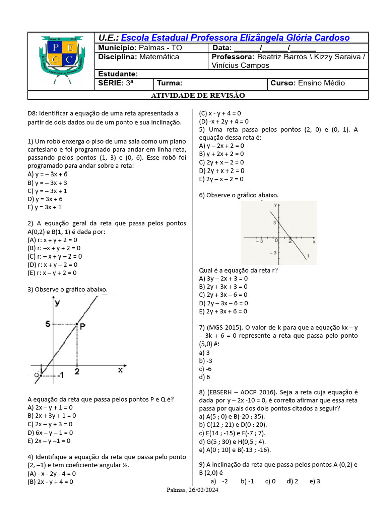 Equações de Retas: Exercícios Práticos de Matemática | PDF | Linha ...
