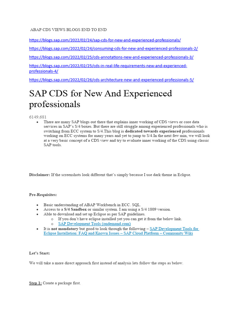 Abap CDS Views Imp Doc End To End | PDF