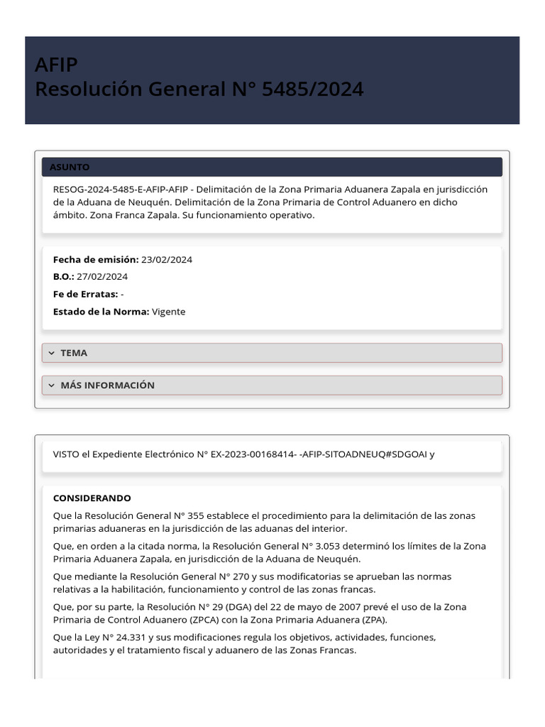 Afip Resolución General #5485/2024: Asunto | PDF