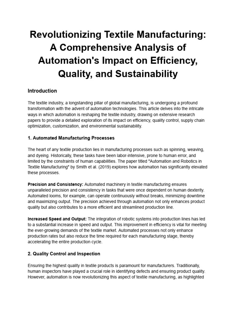 Revolutionizing Textile Manufacturing - A Comprehensive Analysis of Automation's Impact On ...