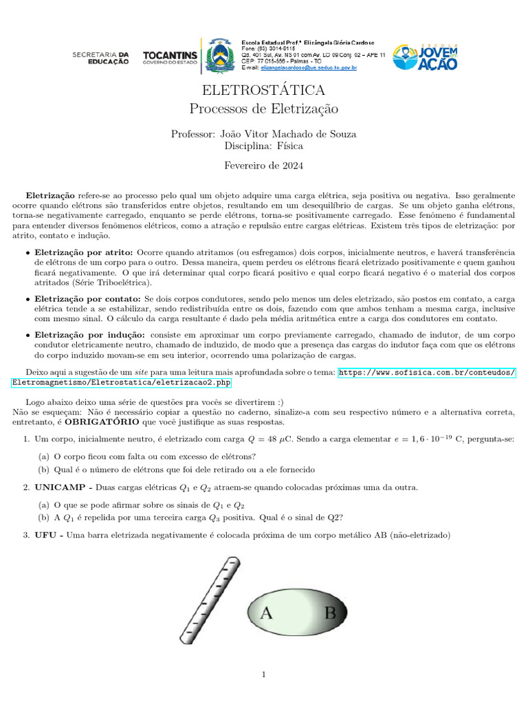 Lista 01 Eletrostática | PDF | Carga elétrica | Eletricidade