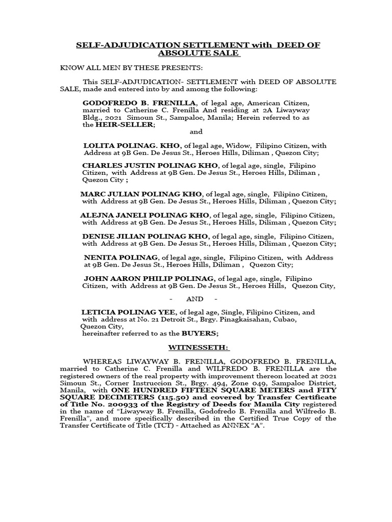 Self-Adjudication Settlement With Absolute Sale Frenilla (4) (2) | PDF
